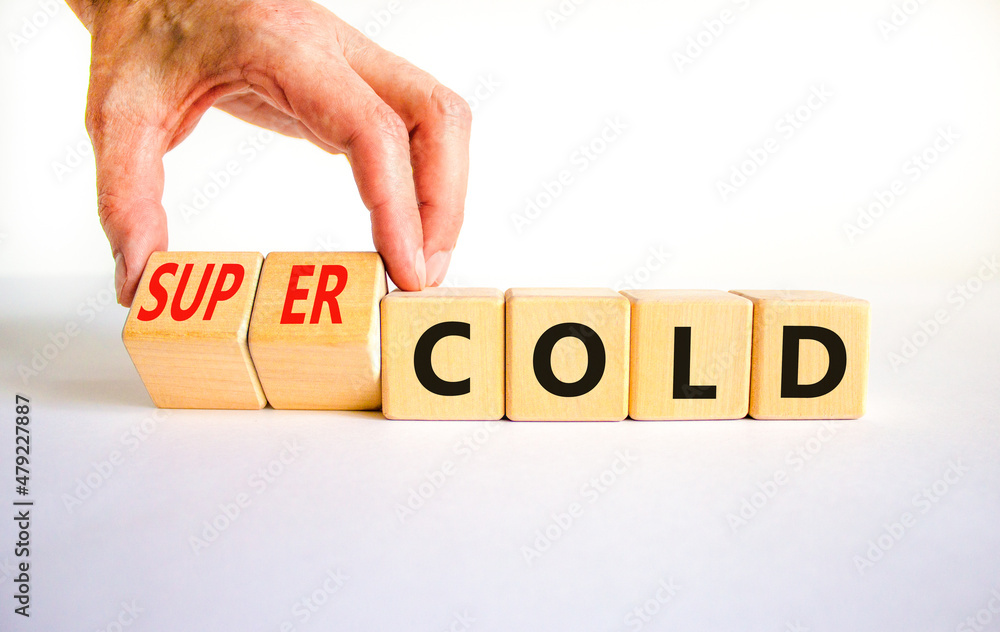 Super cold symbol. Doctor turns wooden cubes and changes concept words ...