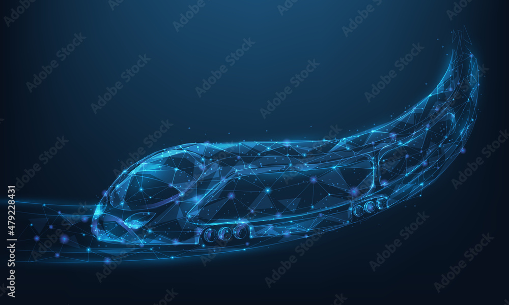 future high speed train low poly wireframe. vector illustration in ...