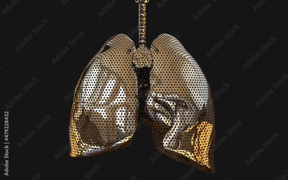 3d Illustration The Human’s Lung Gold Iron and Respiratory System. nCoV ...