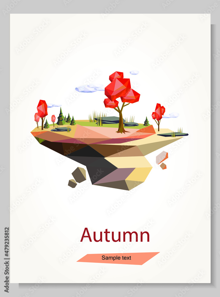 Vector autumn landscape island in geometric low poly style. The concept ...