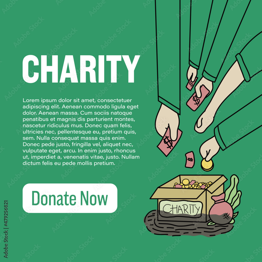 Charity donations box illustrations, hand donating money vector for ...