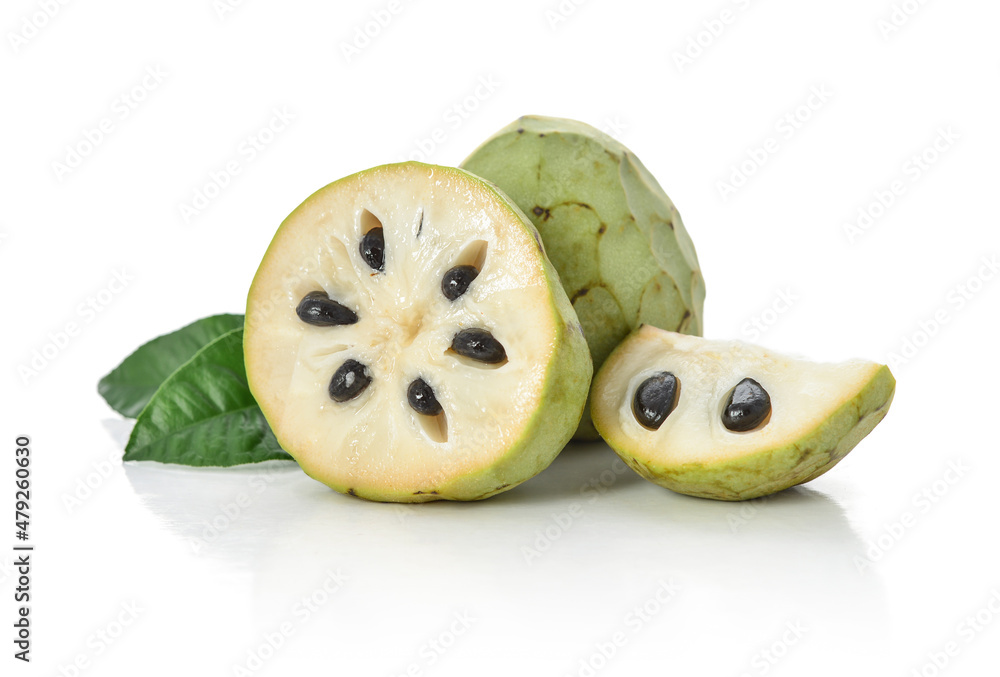Whole and partial Cherimoya fruit isolated Stock Photo | Adobe Stock