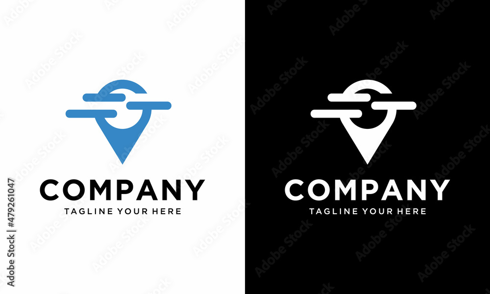 Fast location logo design template. Combined with speed symbol and gps ...