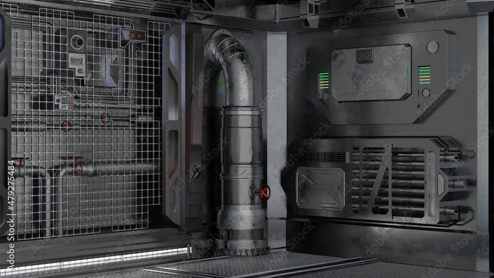 Laboratory control room in dark scene 3D rendering sci-fi wallpaper ...