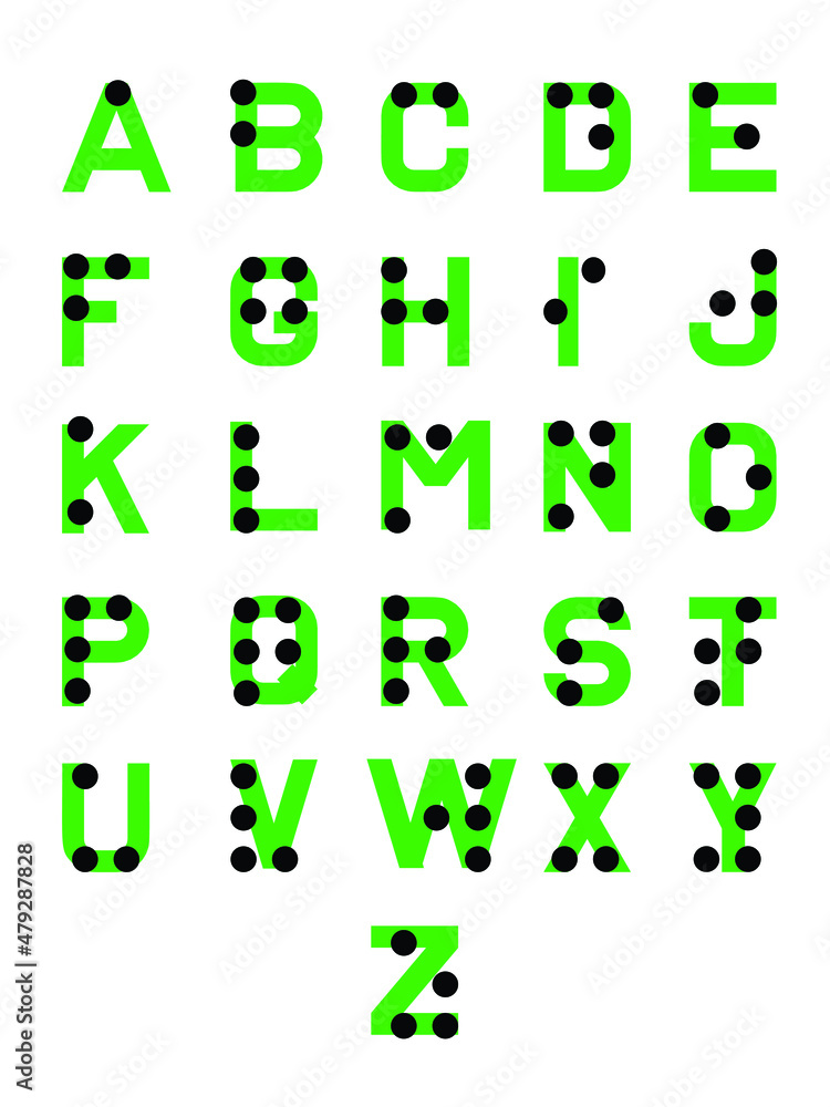 Braille alphabet, abc with letters, punctuation and numbers.Table for ...