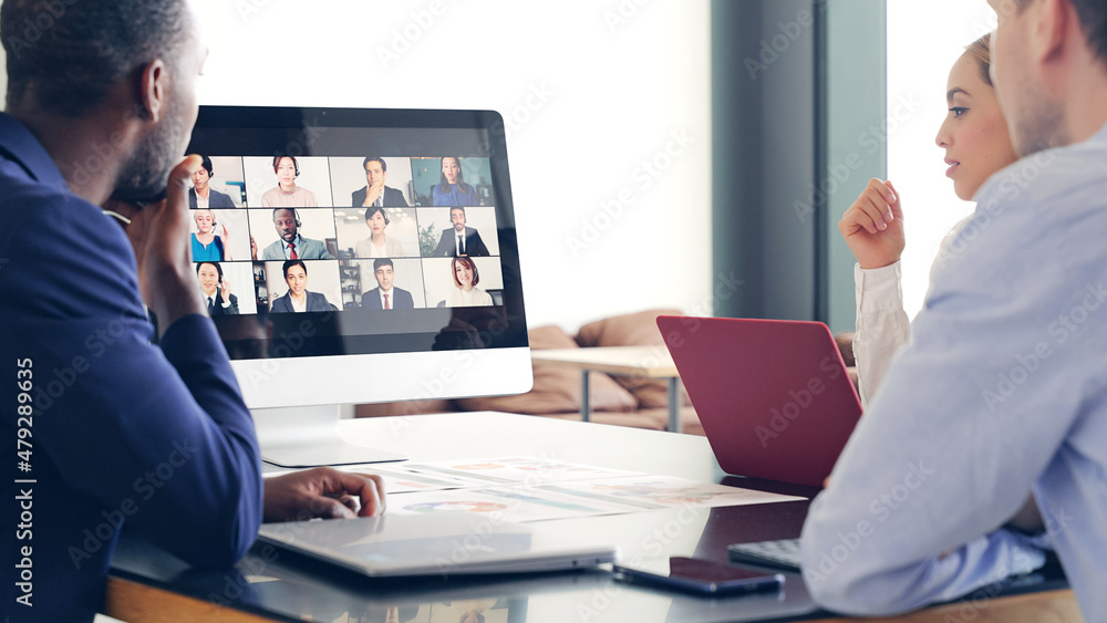 Multi racial people taking a video conference. Web conference. Online ...