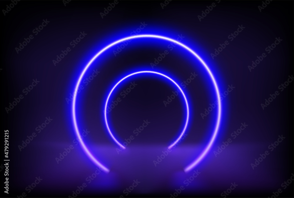 Dark stage with blue neon glowing arc Stock Vector | Adobe Stock