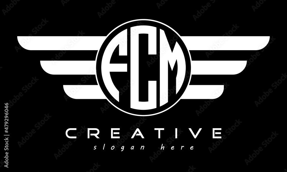 FCM three letter monogram type circle letter logo with wings vector ...