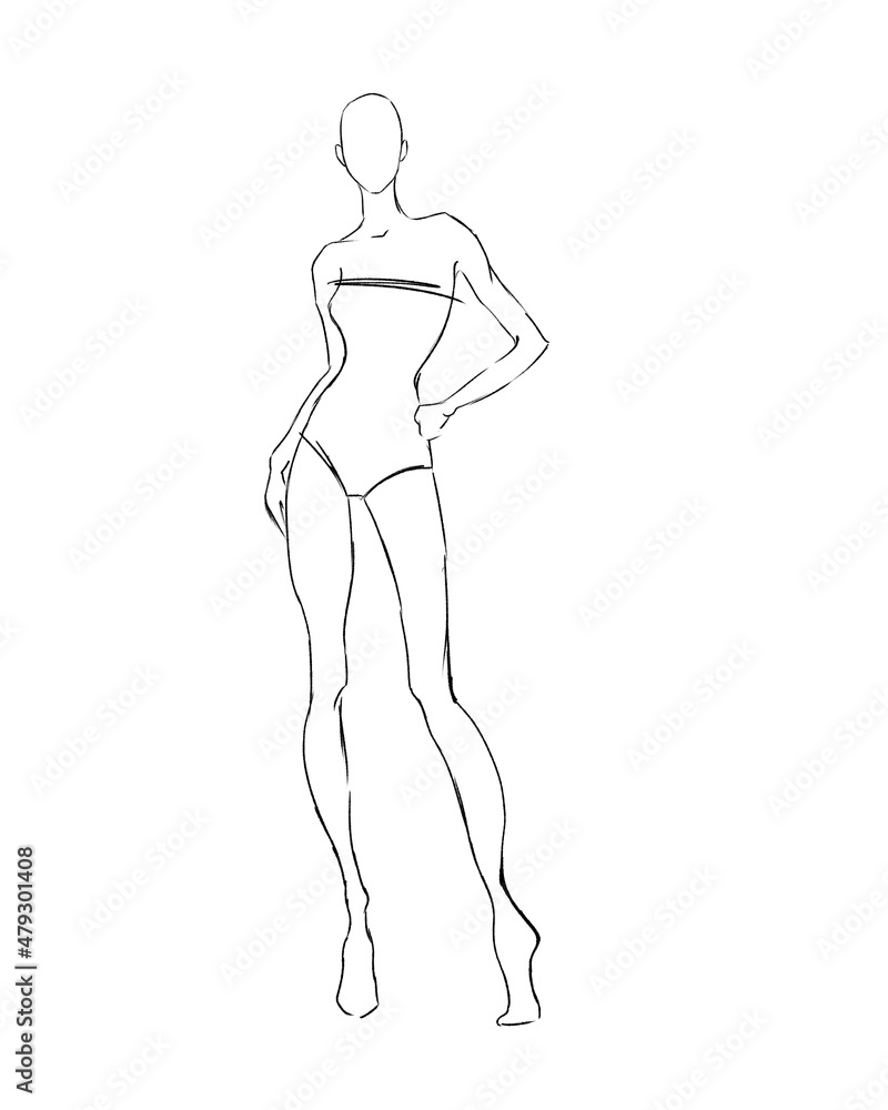 Sketch Of The Female Body Girl Model Front And Back View Female Body Template For Drawing