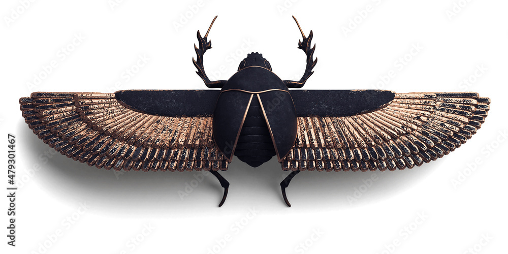 Ancient Egyptian Scarab with golden wings isolated on white background ...