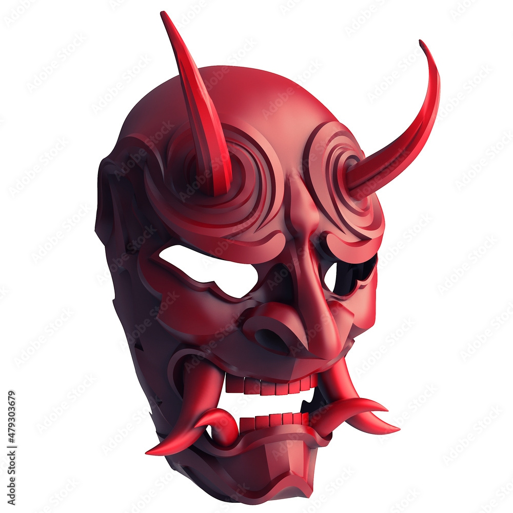 Hanya - Japanese demon red mask on white background 3d illustration ...