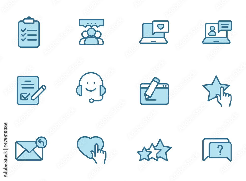 feedback outline vector icons in two colors isolated on white ...