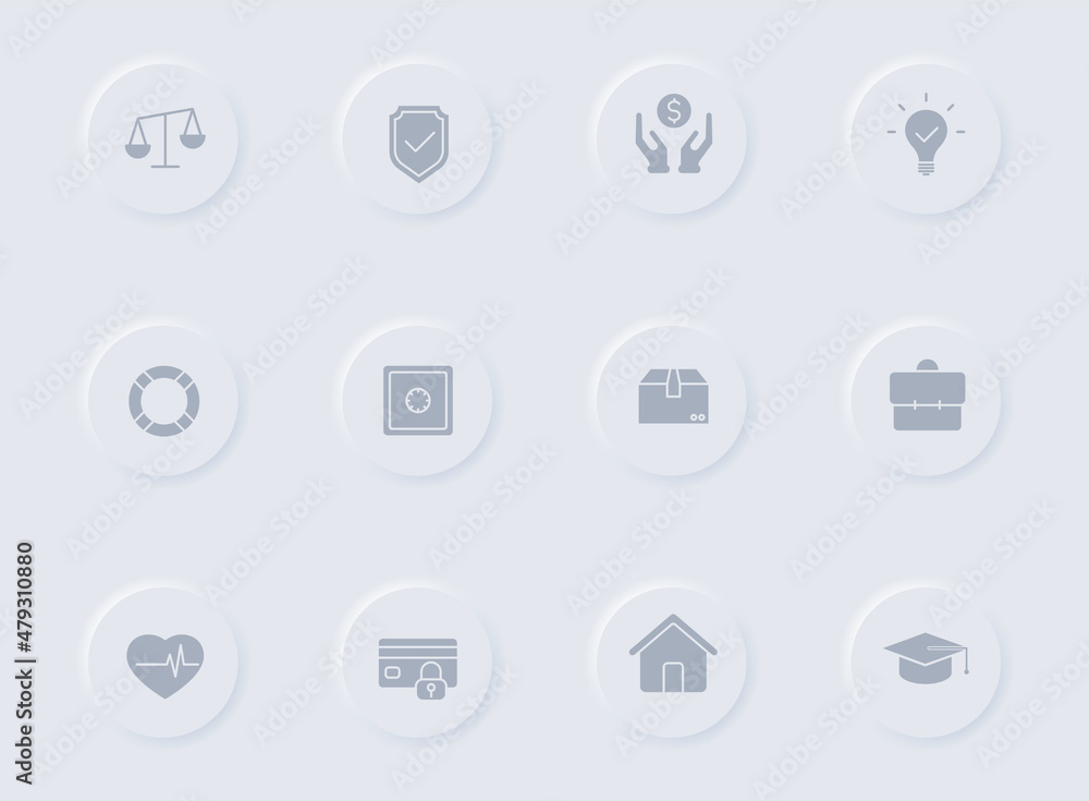 insurance gray vector icons on round rubber buttons. insurance icon set ...
