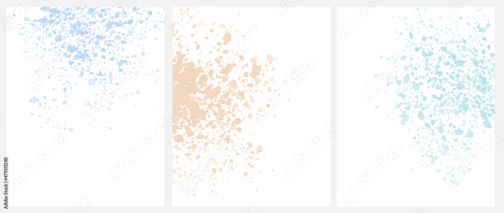 Set of 3 Delicate Abstract Watercolor Style Vector Layouts. Light Blue ...