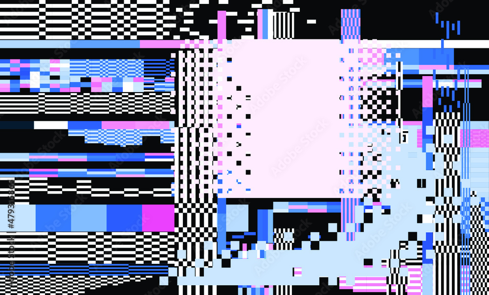 Computer or TV screen with glitched distorted pixels. Retro VHS ...