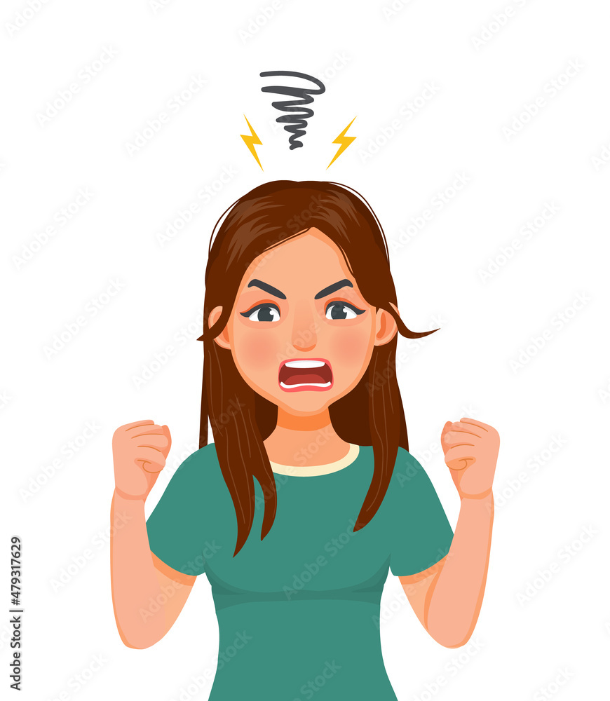 young woman annoyed angry in furious gesture screaming in anger showing ...