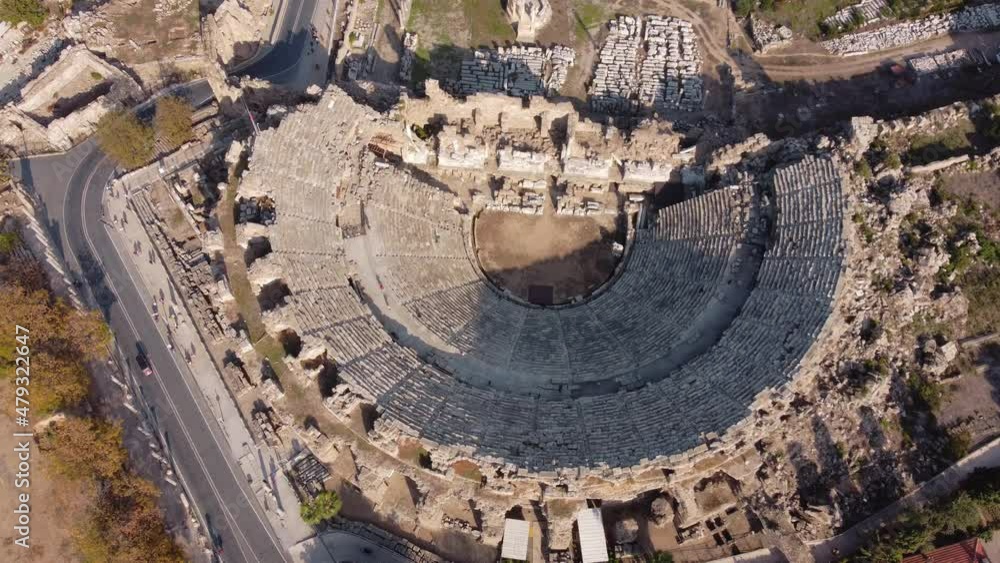 Video Stock Top Aerial View of Ancient Greek Amphitheater Construction ...