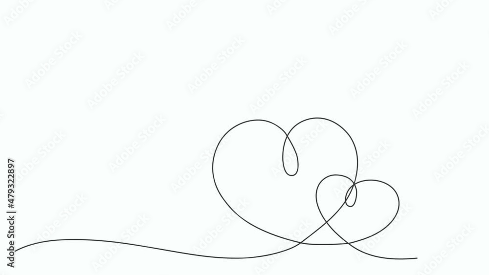 continuous line drawing a pair of heart animation path on the white ...