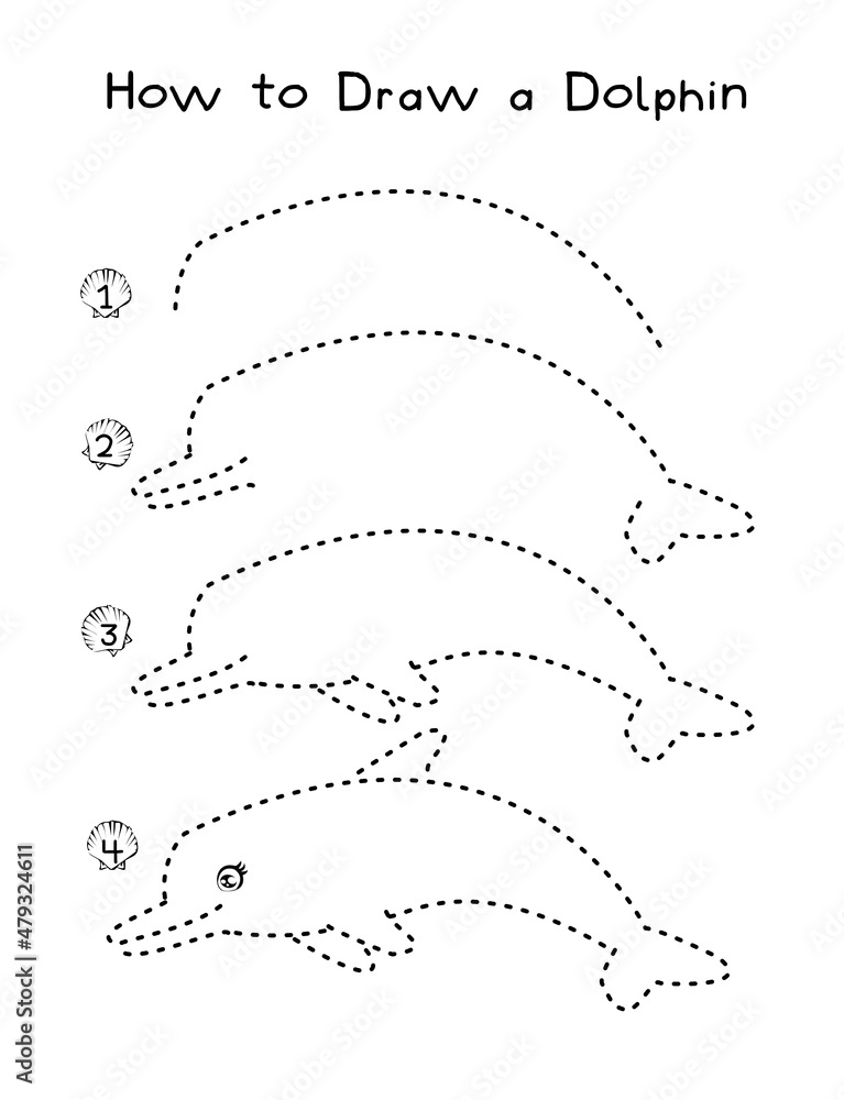 Dolphin trace the picture. How to draw. Stock Illustration | Adobe Stock