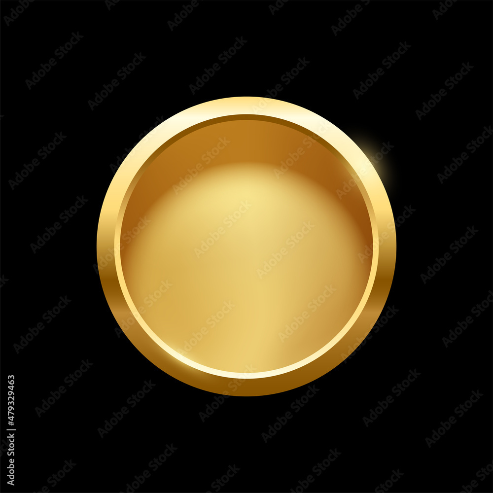 Gold round button with frame, 3d golden glossy elegant circle design ...