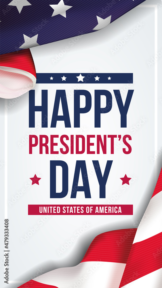 Presidents day background. Banner on top of American flag. Vertical ...