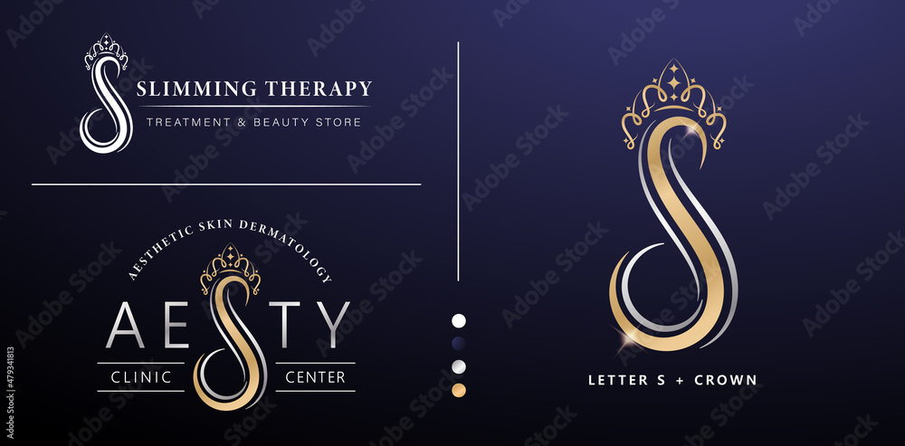 illustration of AESTY logotype, Letter s and crown vector isolated ...