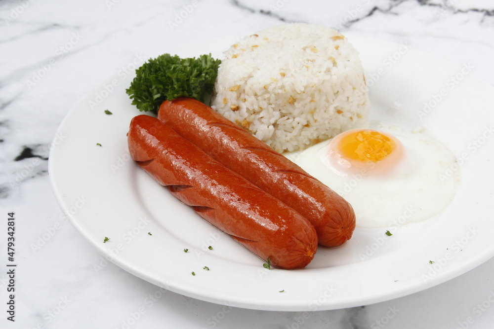 Freshly cooked Filipino food called Hotsilog Stock 写真 | Adobe Stock