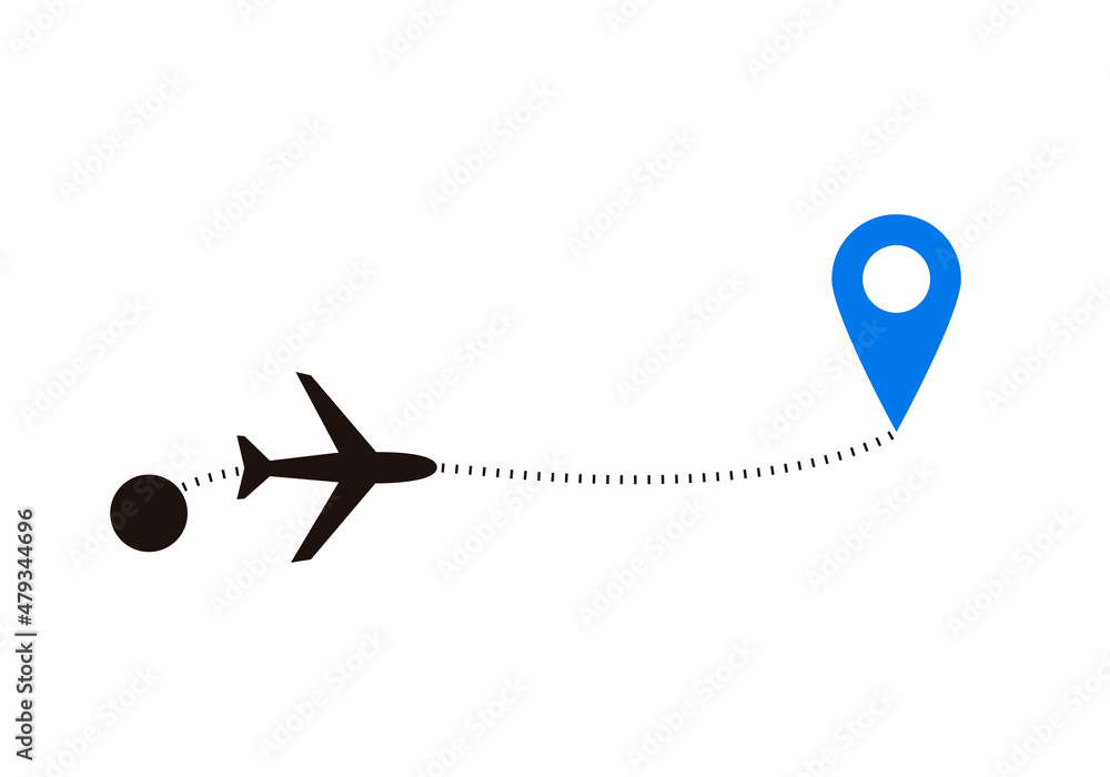 Icono de ruta de avión de origen a marcador. Stock Vector | Adobe Stock