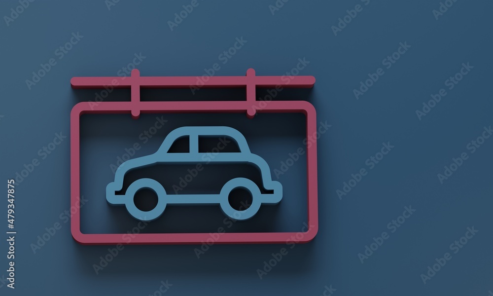 car signboard minimal icon Symbol in 3D rendering isolated on dark blue ...