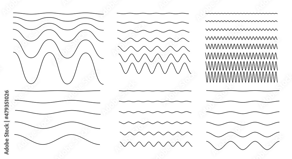 Waves and Zigzag. Wavy line. Wavy sinus separator and border with sharp ...