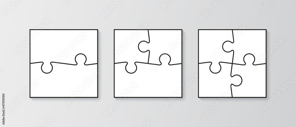 Puzzle pieces set. Jigsaw outline grid. Scheme of thinking game. Modern ...