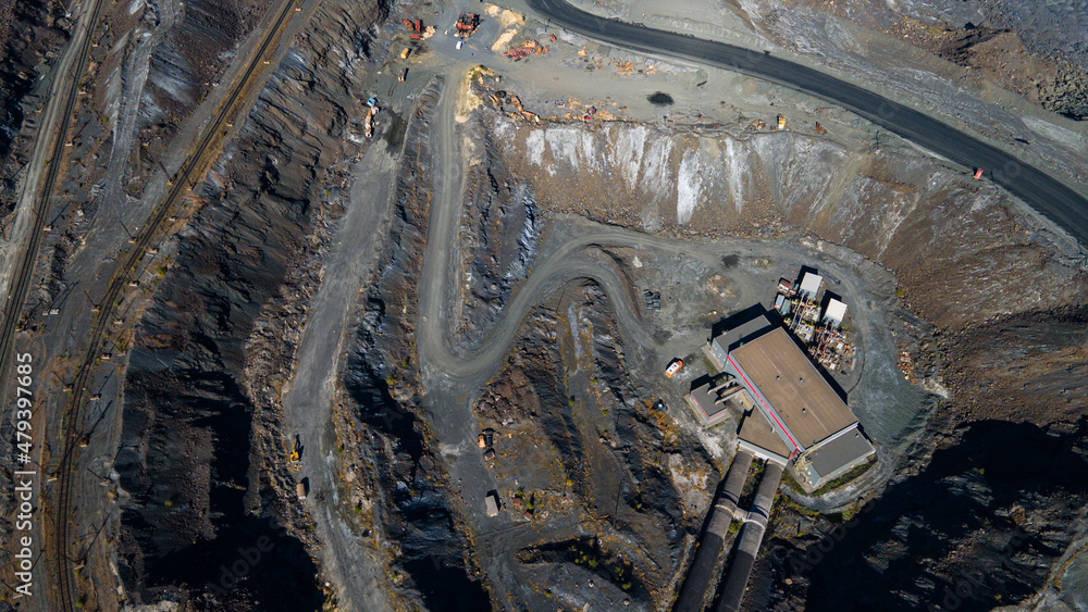 Huge iron ore quarry iron ore quarry top view Aero photo shoot. Stock ...