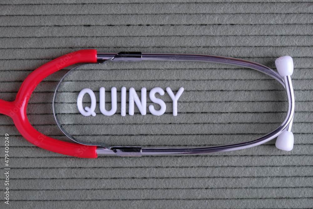 Quinsy - text from white letters on green background with stethoscope ...