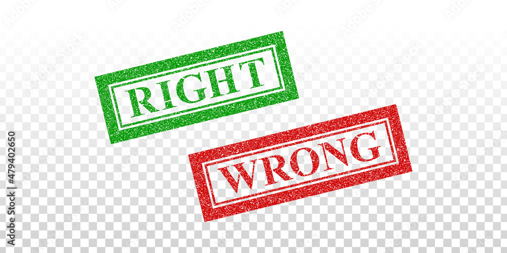 Vetor de Vector realistic isolated red rubber stamp of Right and Wrong ...