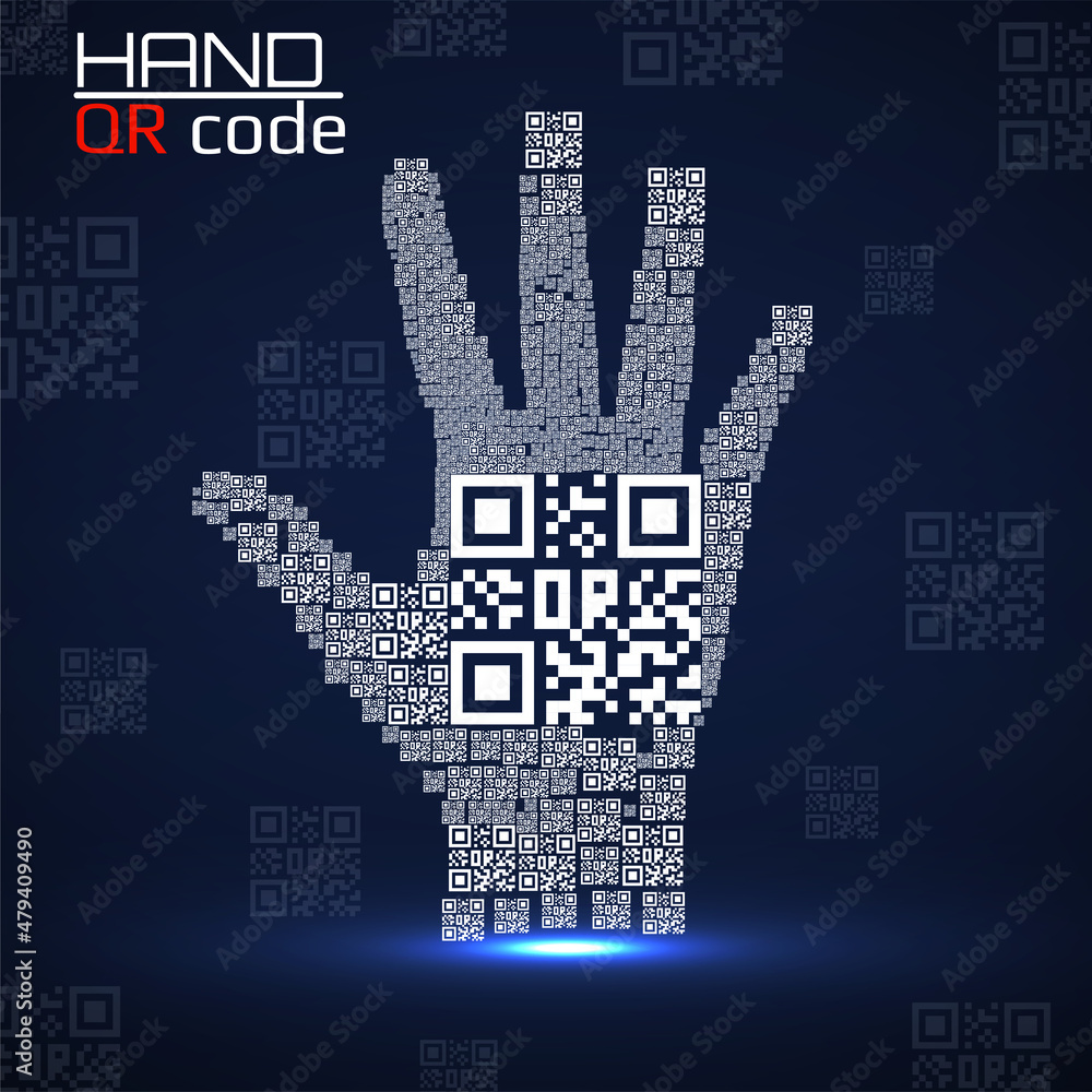 QR code hand. Silhouette human hand with qr code. Technology concept ...