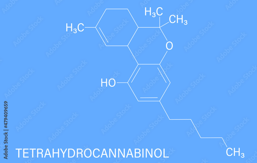 THC, delta-9-tetrahydrocannabinol, dronabinol, cannabis drug molecule ...