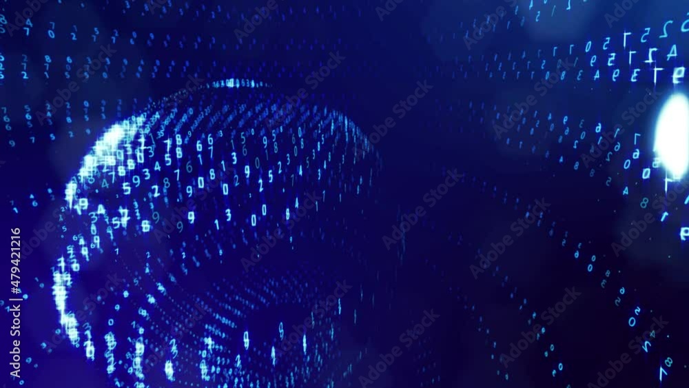 3d loop background, concept of digital data processing, calculation and visualization of ...