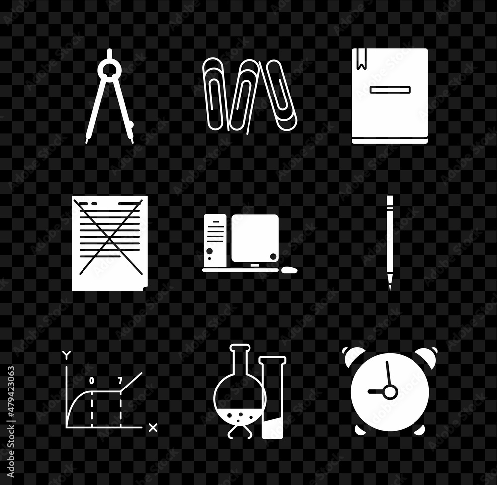 Set Drawing compass, Pie chart infographic, Test tube and flask ...