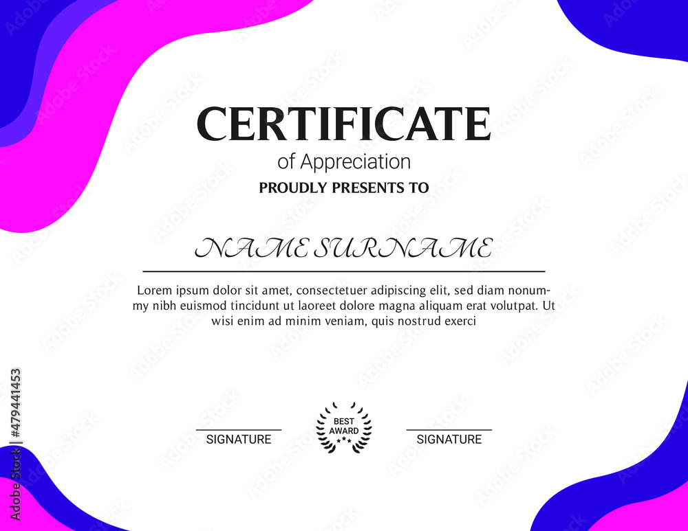 Certificate of appreciation template, gold and blue color. Clean modern ...