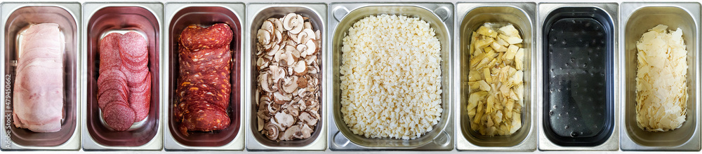 Pizza Topping Fridge baner , panorama with pizza ingredients Stock ...