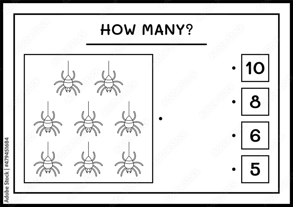 How many Spider, game for children. Vector illustration, printable ...