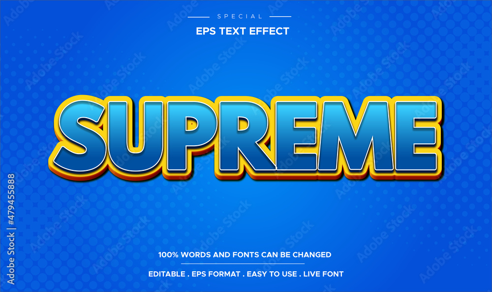 supreme 3d editable text effect dengan gaya kartun background biru ...