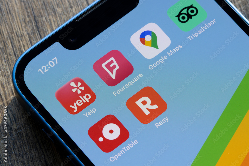 Portland, OR, USA - Jan 9, 2022: Yelp, Foursquare, Google Maps ...