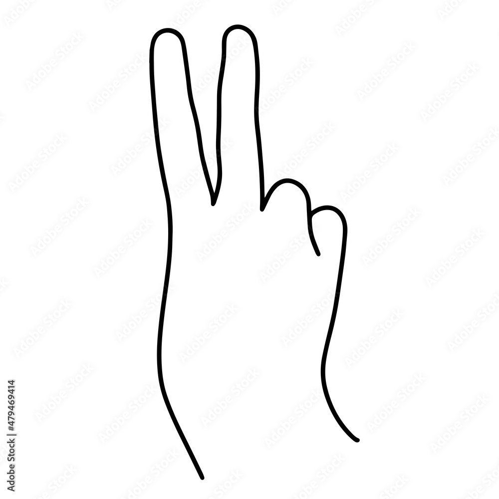 The right human hand shows the symbol of victory. Vector icon isolated ...