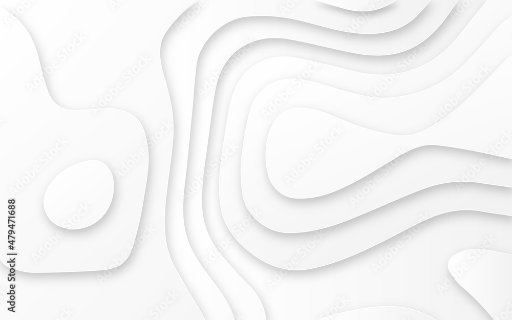 Abstract wavy line 3d paper cut white background. Topographic canyon ...