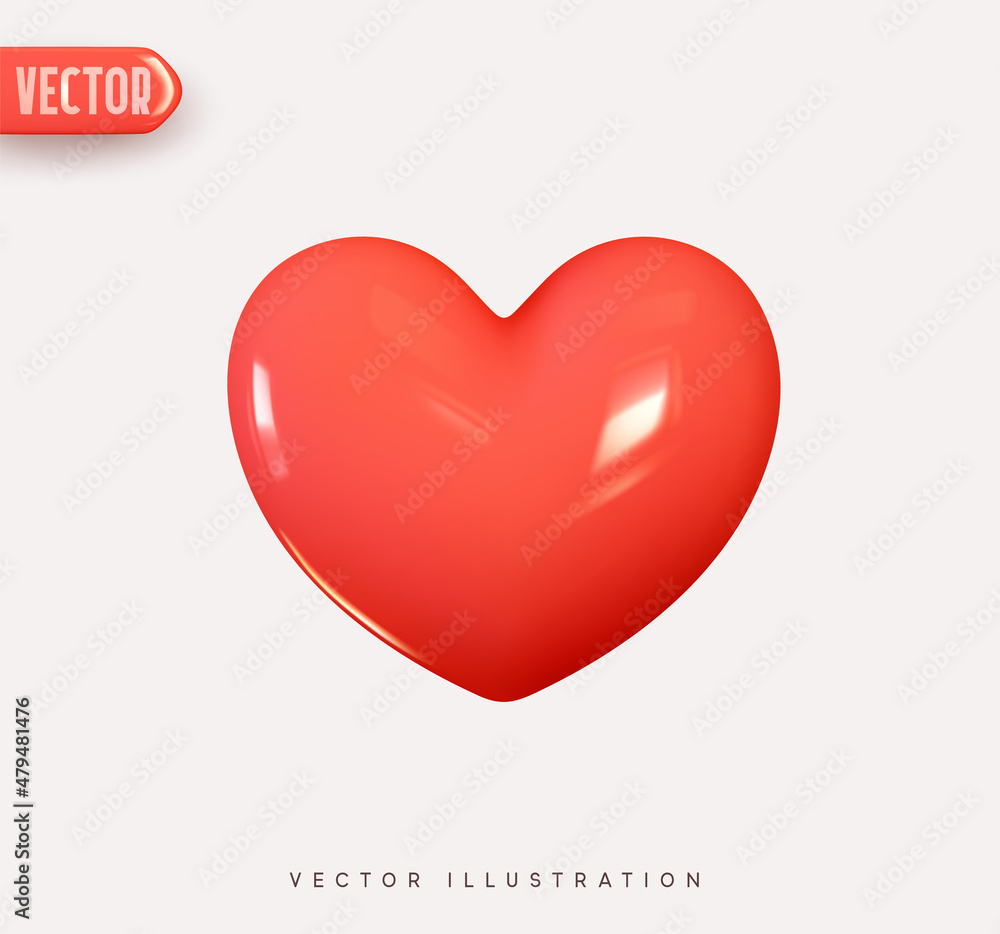 Red heart. Realistic 3d design icon heart symbol love. Vector ...