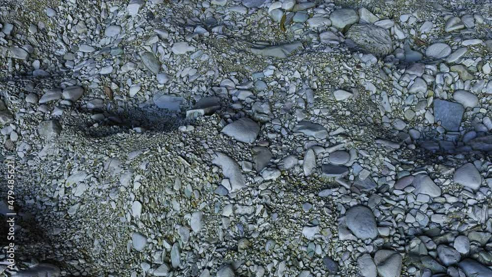 Realistic beach terrain with blurred sea of mounds of stones 3D render ...