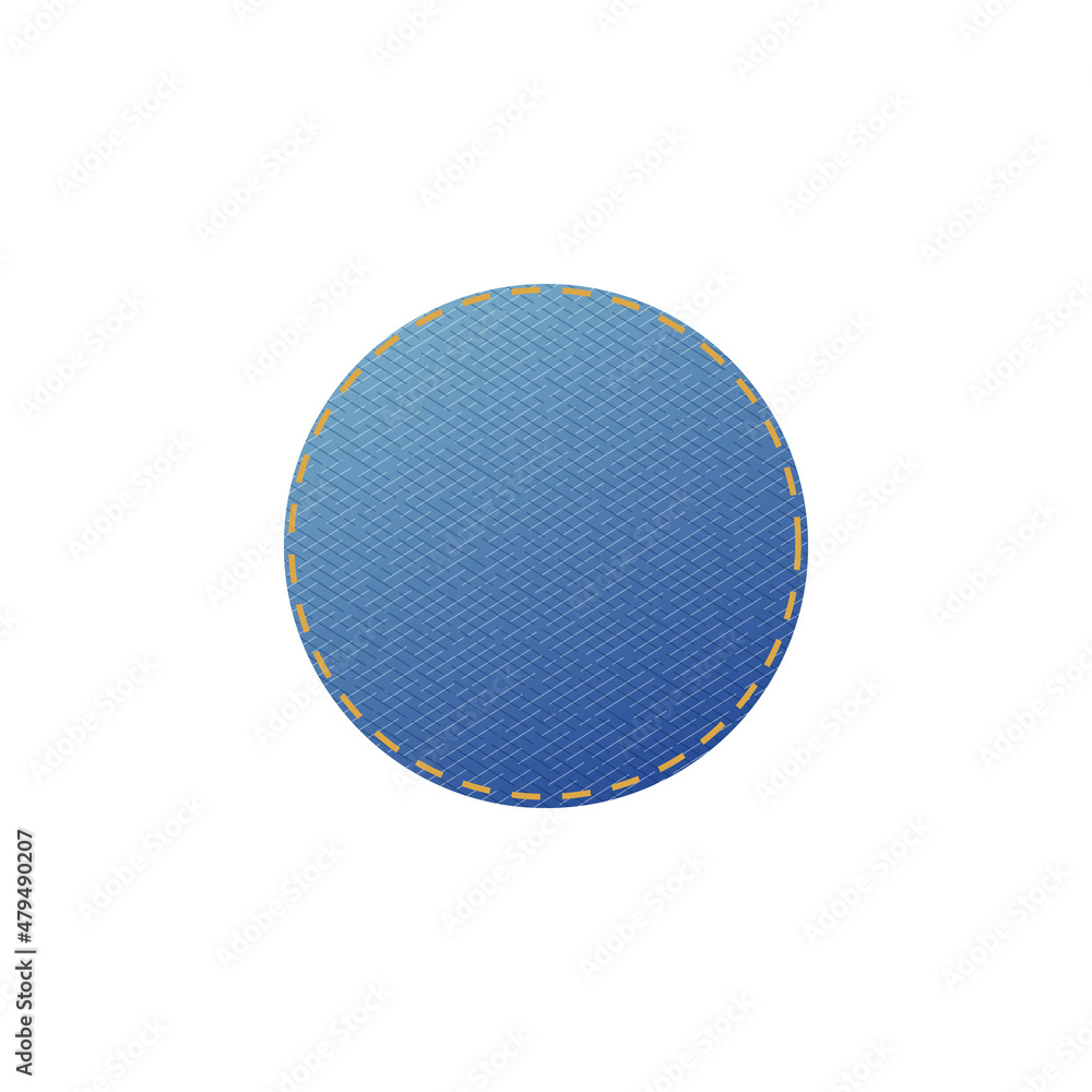 Circle shaped denim patch with stitches, realistic vector illustration ...