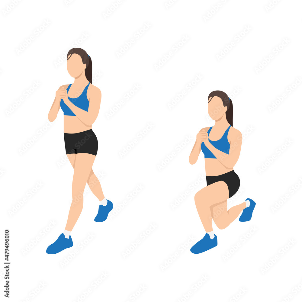 Woman doing Split squat exercise. Flat vector illustration isolated on ...