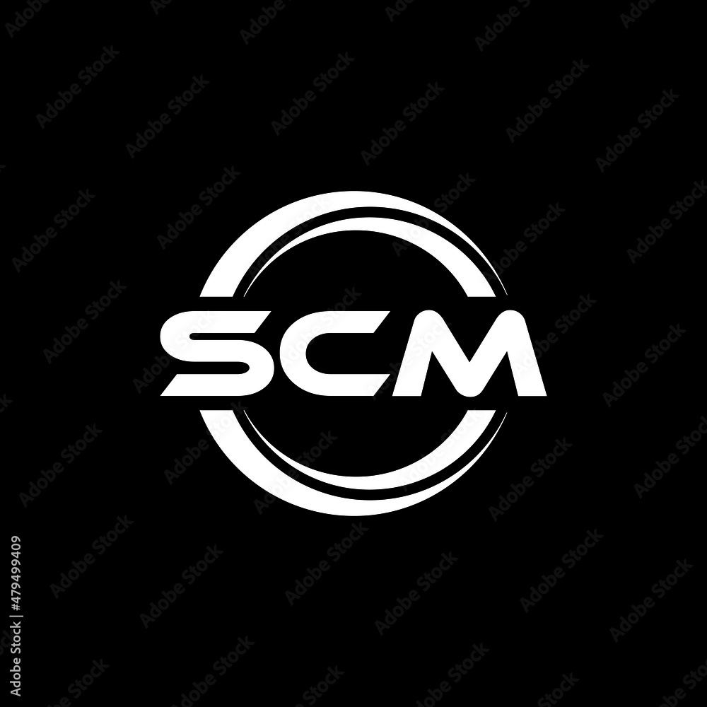 SCM letter logo design with black background in illustrator, vector ...